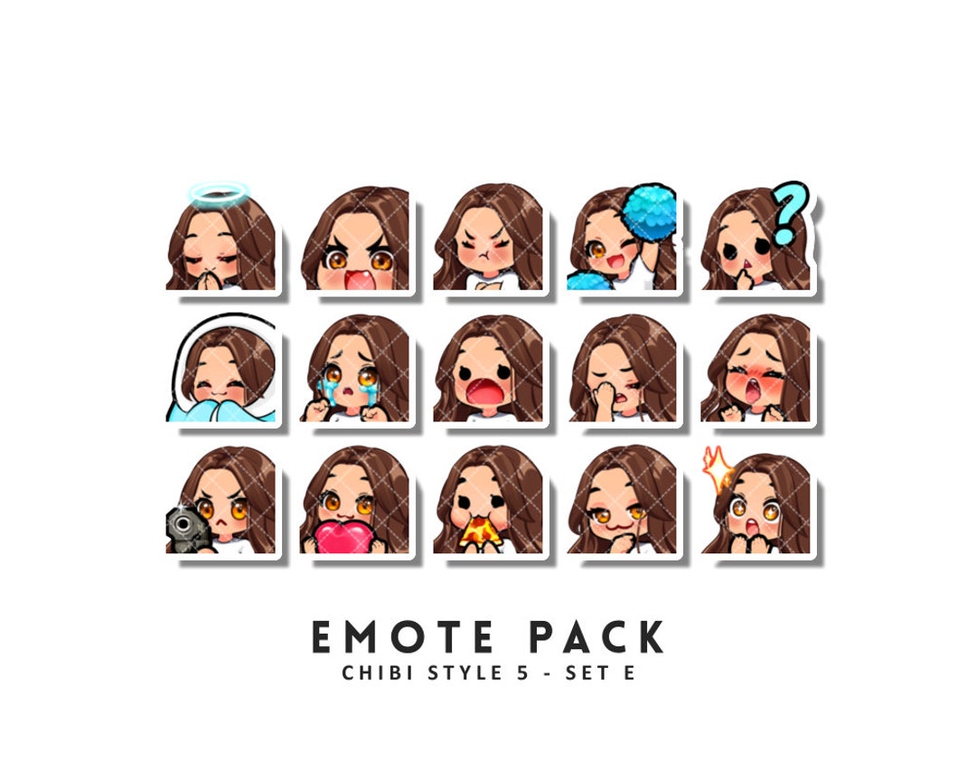Twitch Emotes Pack Long Soft Wave Brown Hair Hazel Eyes - Etsy