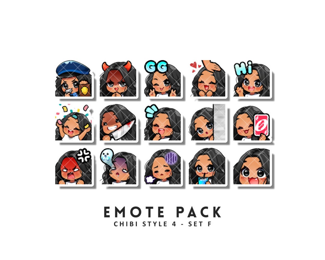 Twitch Emotes Pack Long Beach Wave Black Hair,black Eyes,tan Skin Hype ...