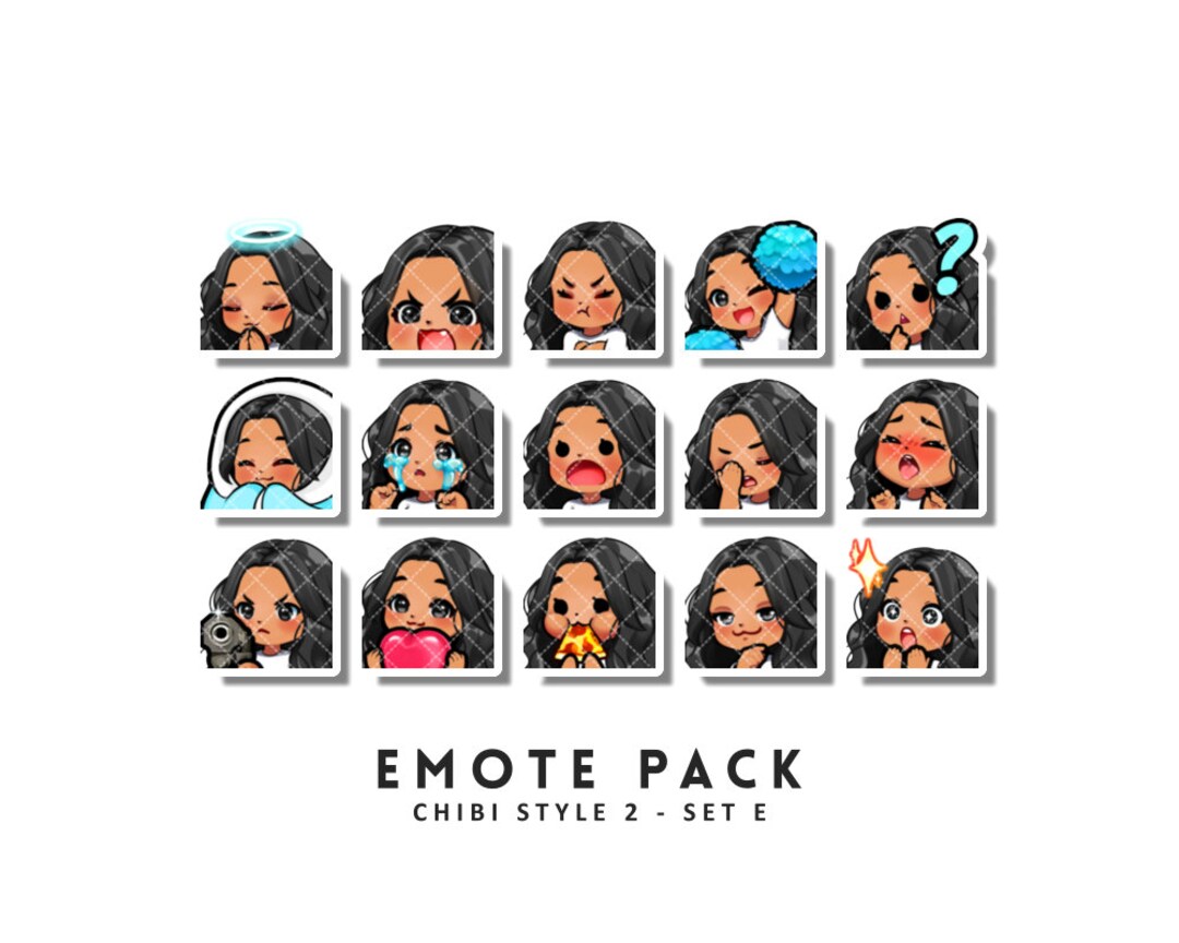 Twitch Emotes Pack Long Beach Wave Black Hair Black Eyes - Etsy
