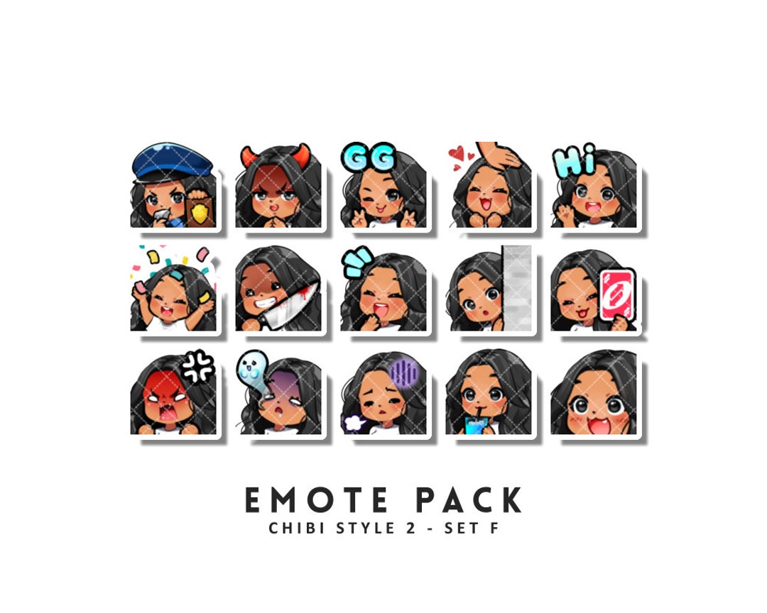 Twitch Emotes Pack Long Beach Wave Black Hairblack Eyestan - Etsy