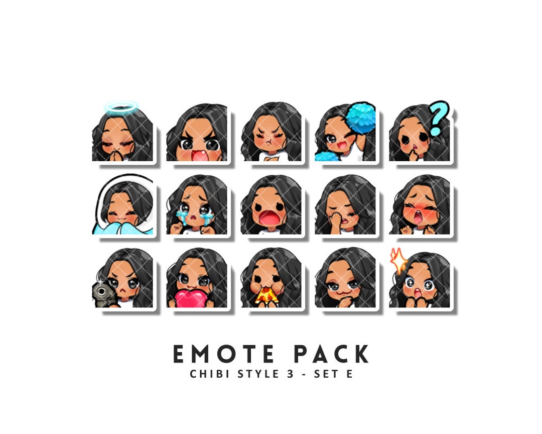 Twitch Emotes Pack Long Beach Wave Black Hair, Black Eyes, Tan Skin ...