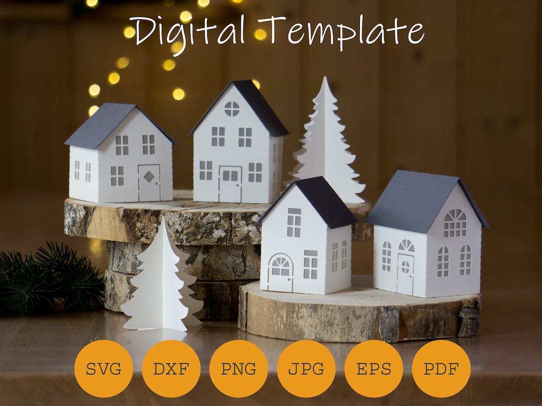 Christmas Village, Cut File, SVG DXF PDF and Others, Lantern Template ...