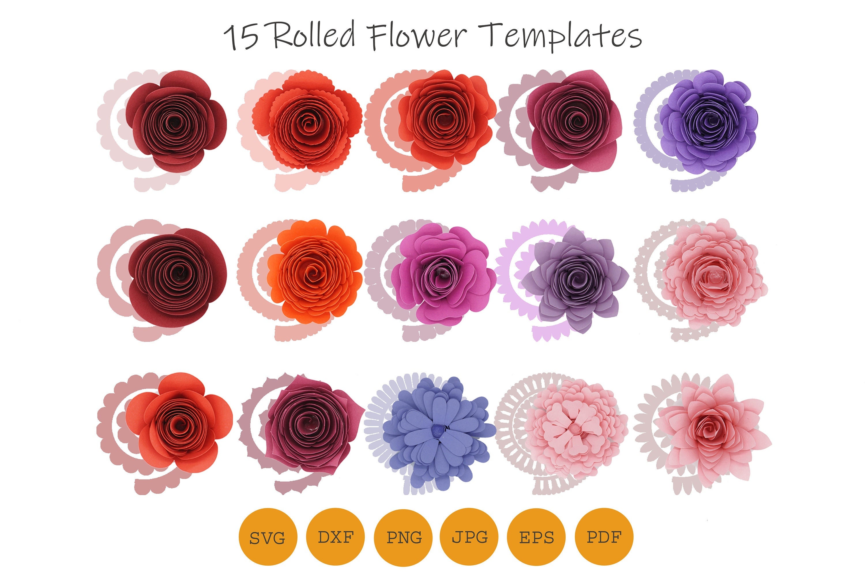 15 Rolled Flowers Templates Cut File for Paper Flowers SVG - Etsy