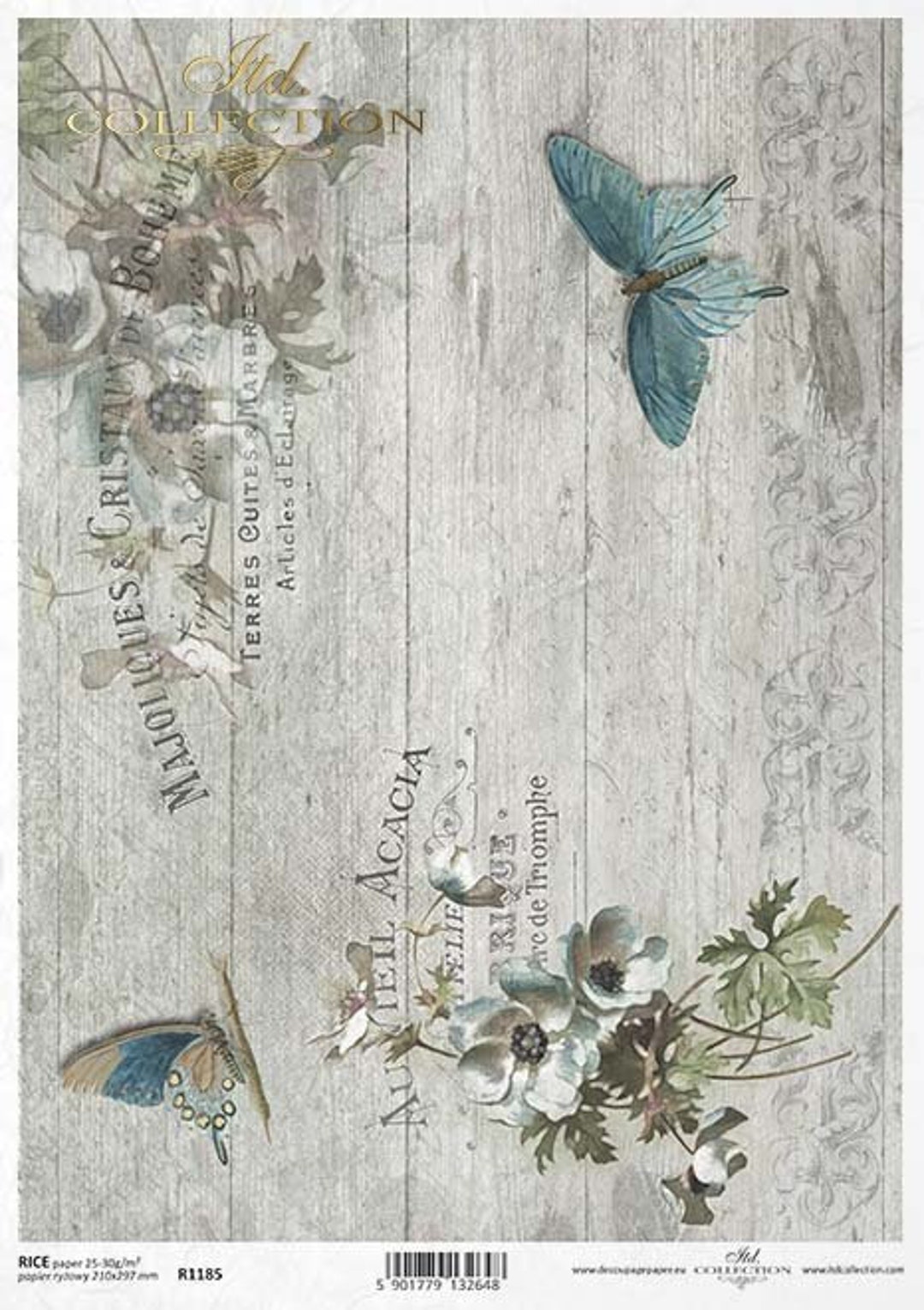 Vintage Gray Boards Butterflies Inscription ITD Decoupage Rice Paper ...