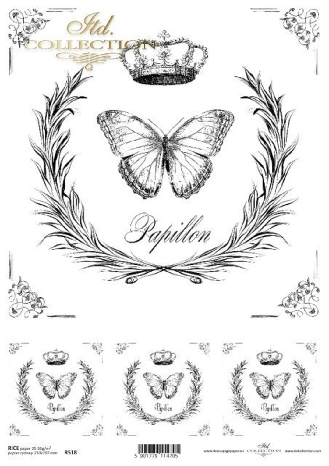 Crown Papillon ITD Decoupage Rice Paper | Size A4 | 8.27x11.7 in ...