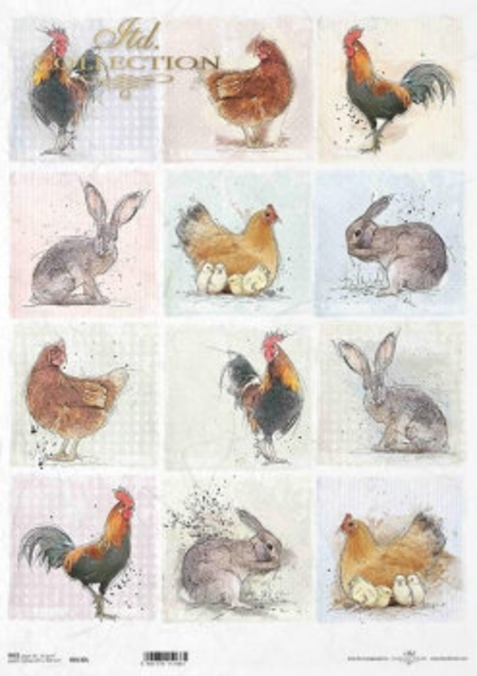 Farm Animals Pastel Background ITD Decoupage Rice Paper Size A4 8.27x11 ...