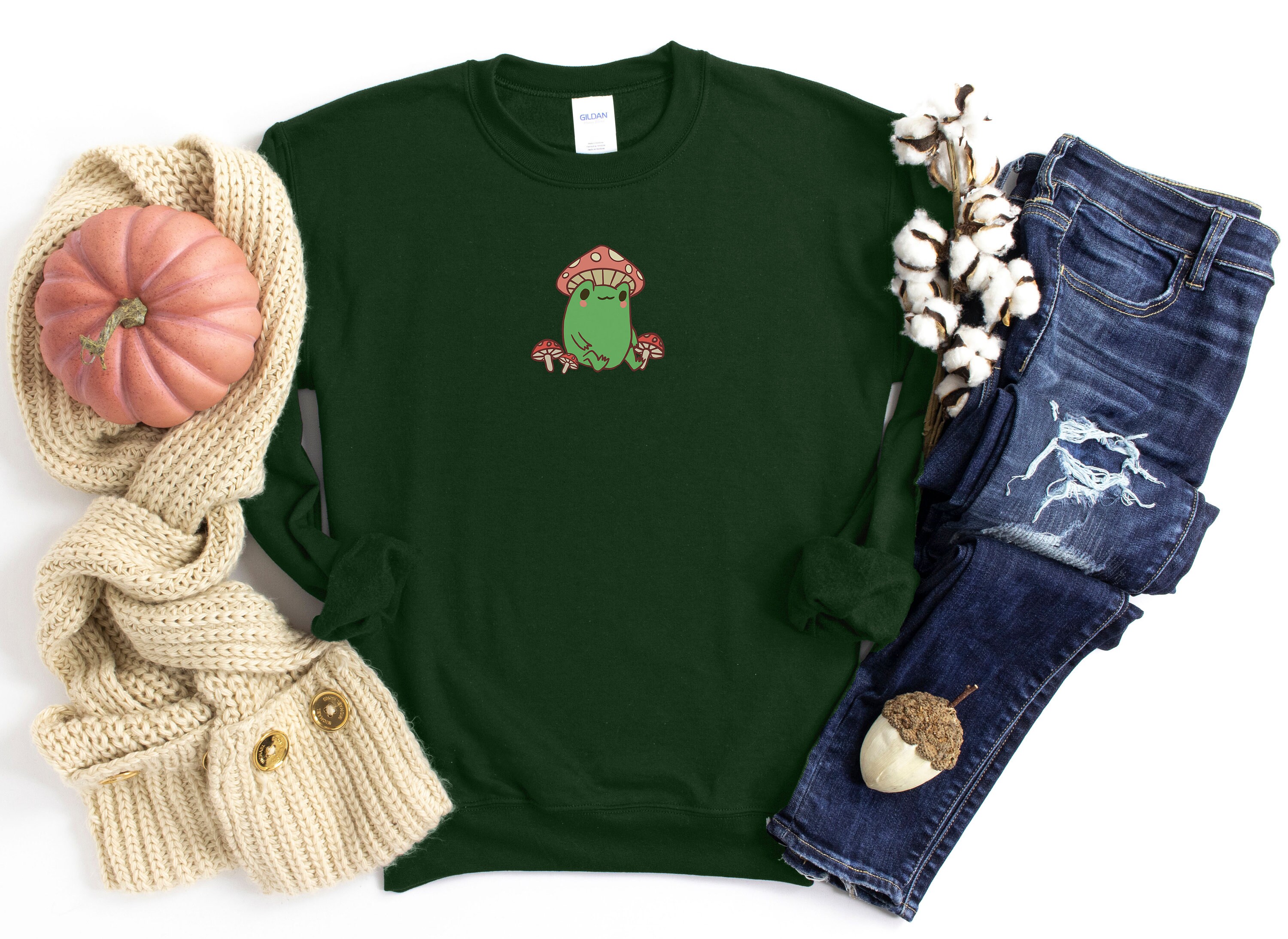 Cute Mushroom Frog Crewneck Sweatshirt, Cottagecore Clothing, Mushroom ...