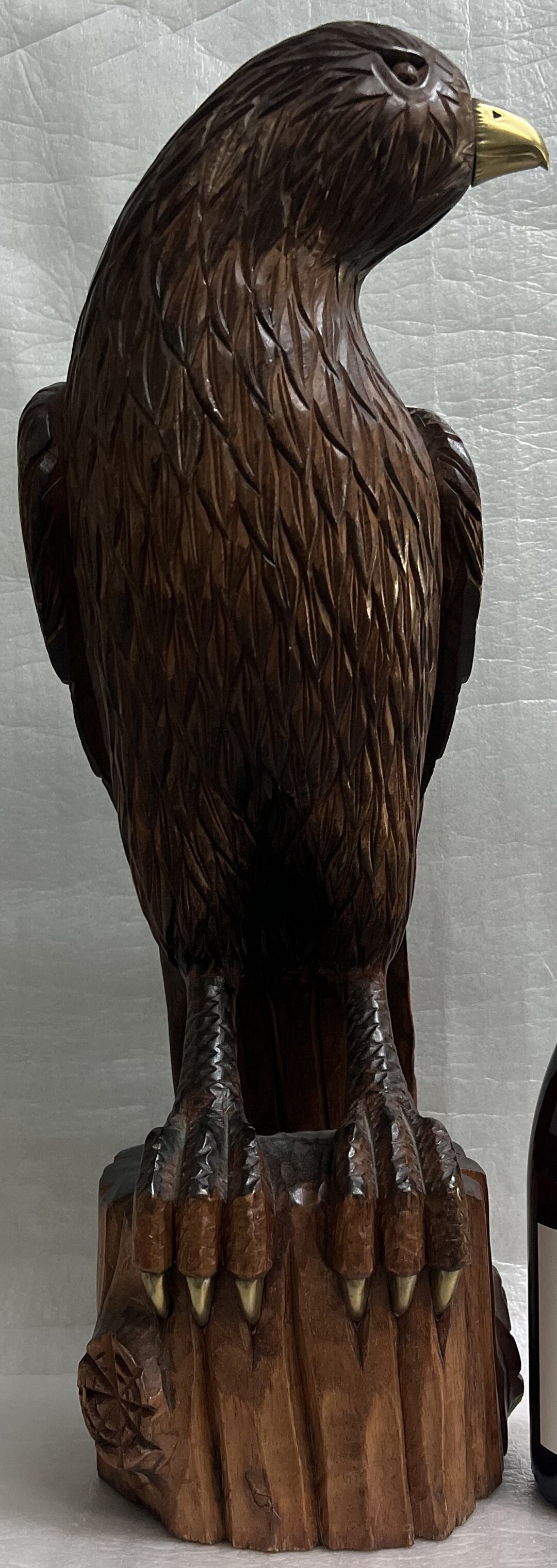 A Hand Carved and Contrastingly Stained Wood Eagle Perched on a Tree ...