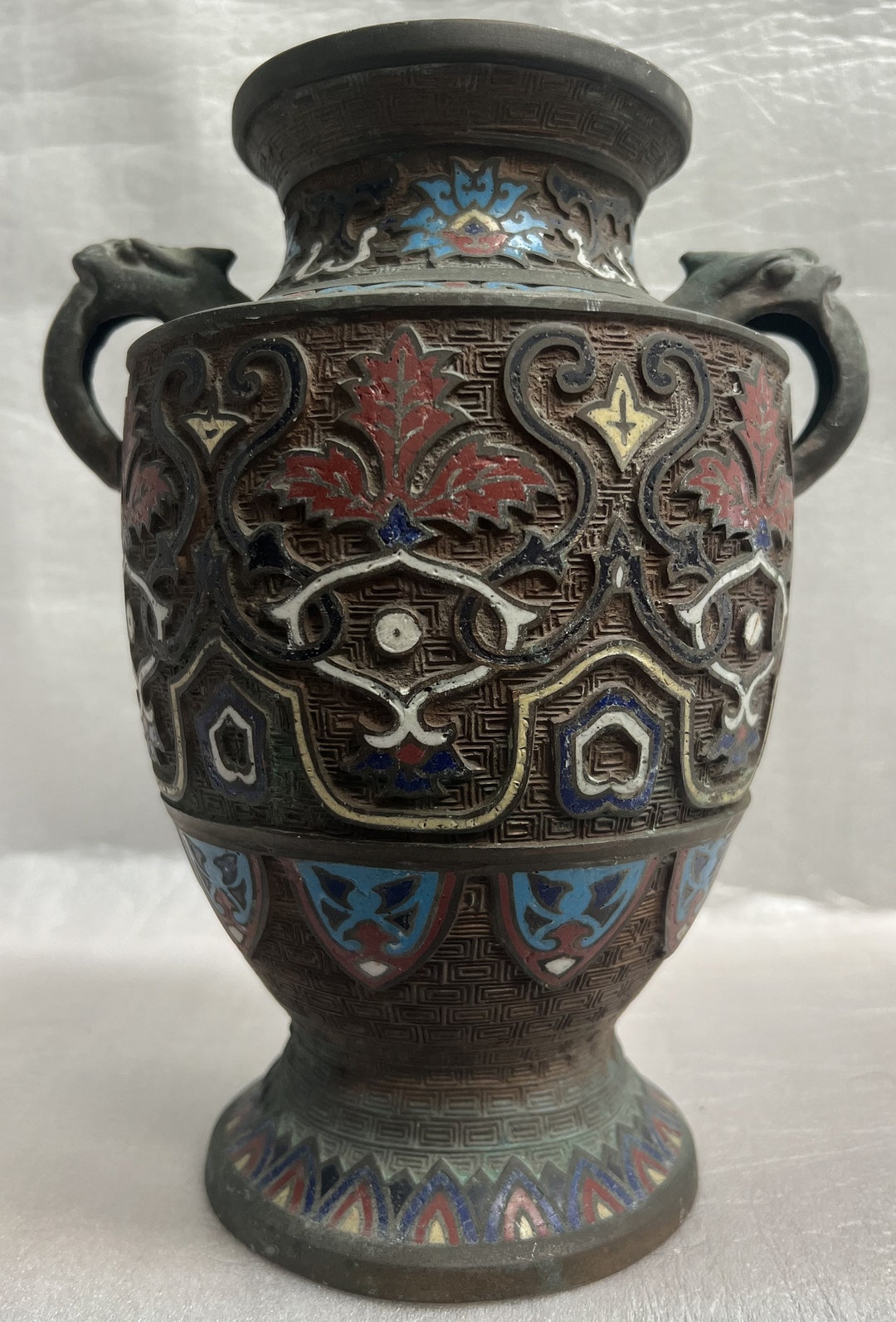 Antique Japanese Champleve Bronze Enamel Cloisonne Vase Urn 19th C - Etsy