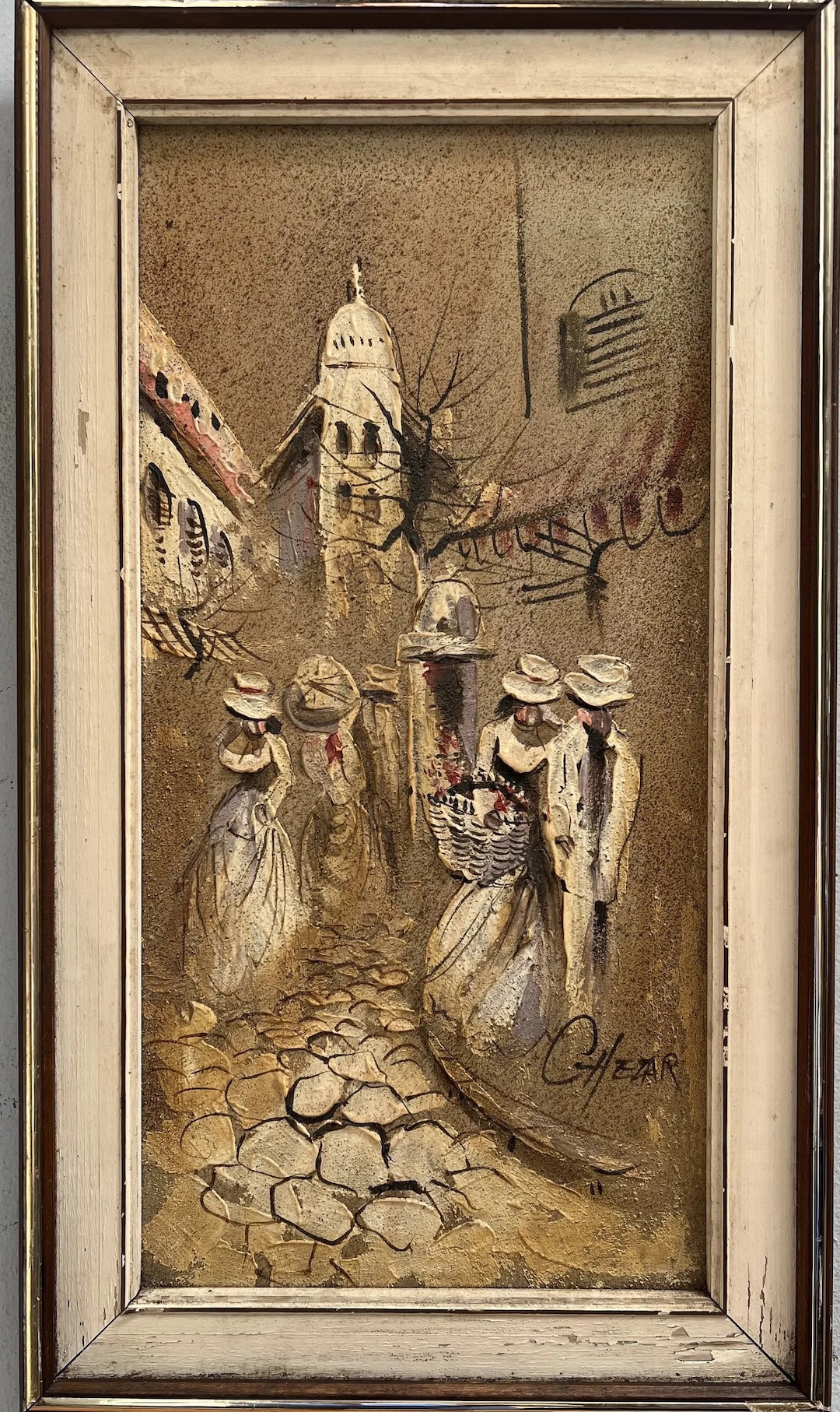 Oil Sand Painting by Artist Boris Chezar Streetscape 1913-2008 Signed ...