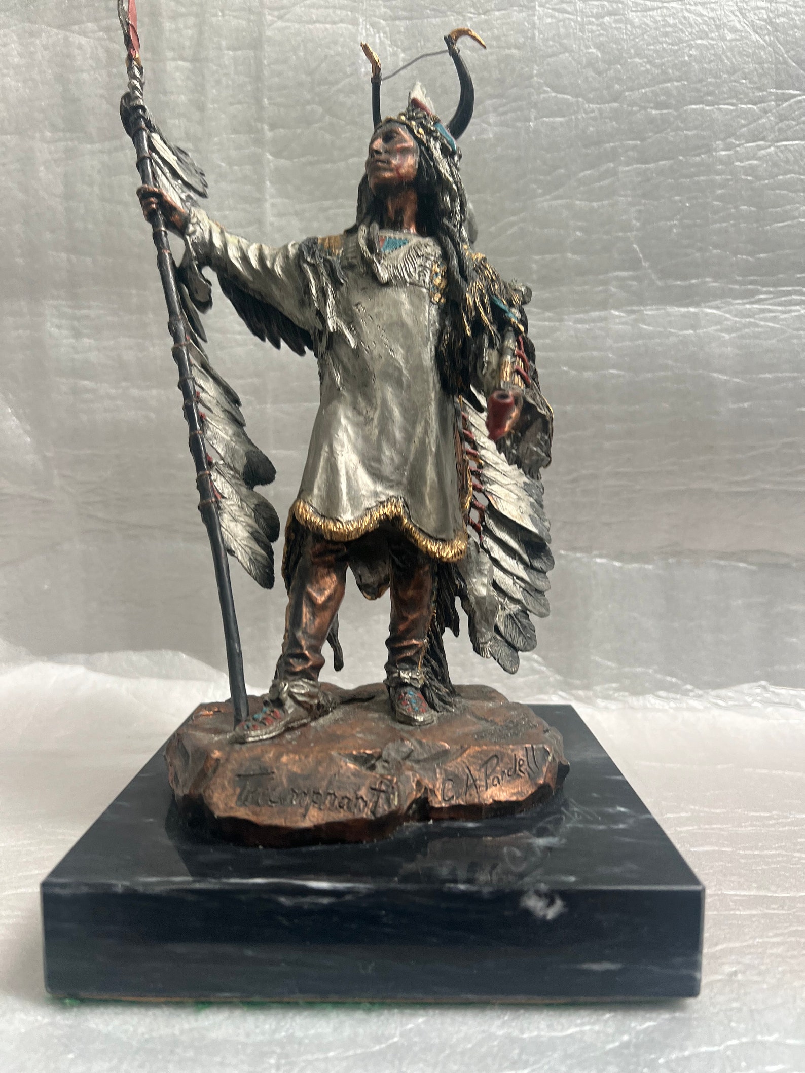 C.A. Pardell "triumphant" Bronze, Pewter & 24K Native American Statue ...