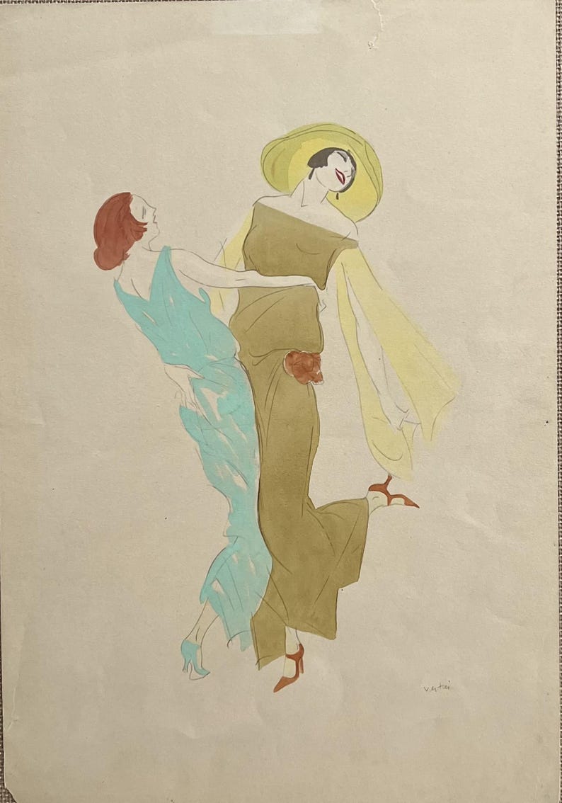 Marcel Vertes(1895-1961)french Artist Original Watercolor on Paper ...
