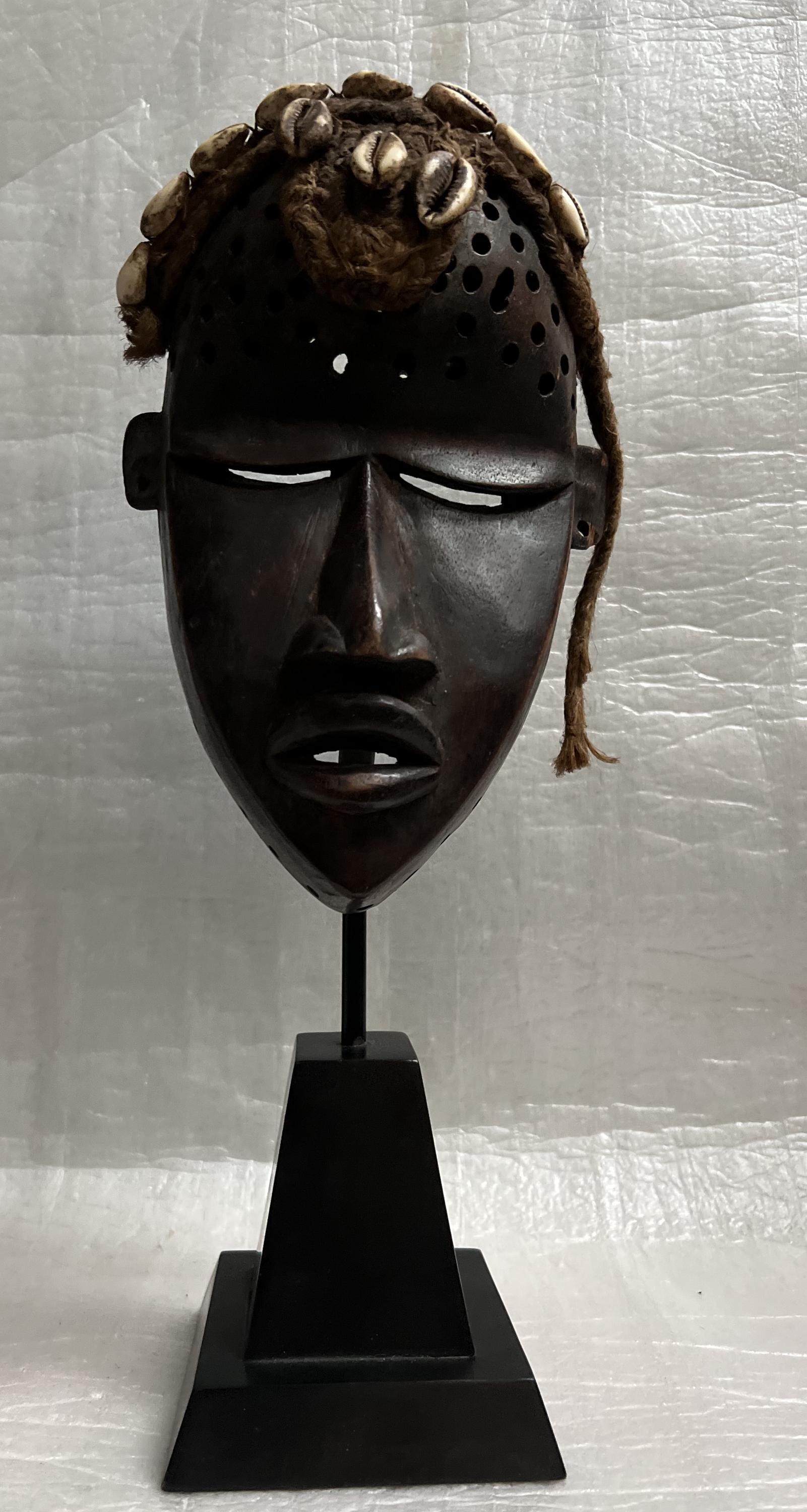 African Mask DAN MASK Carved Wood Braided Hair Cowrie Shells C Mid ...