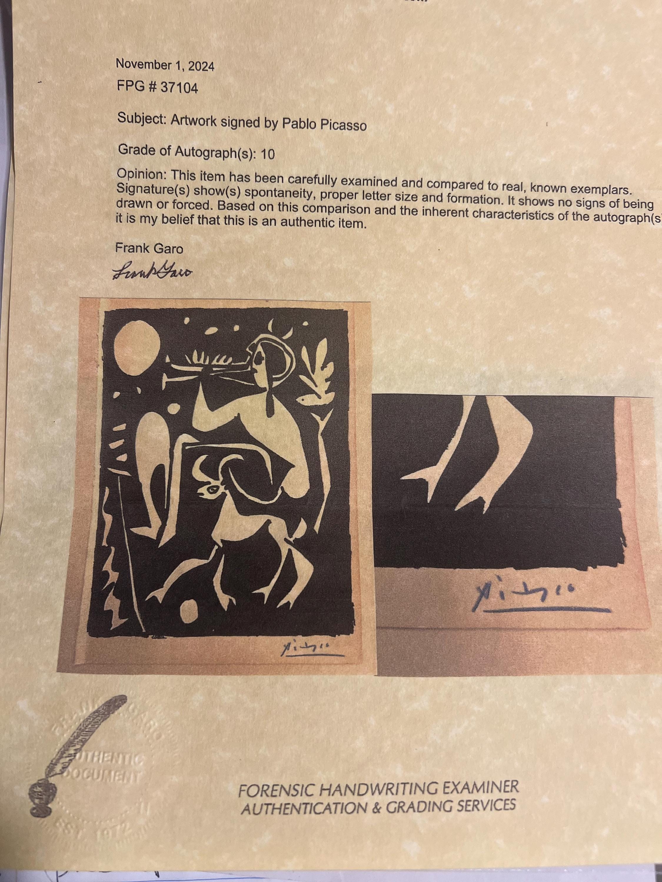 Pablo Picasso "faun Musician No 5" Hand Signed in Dark Blue Crayon With ...