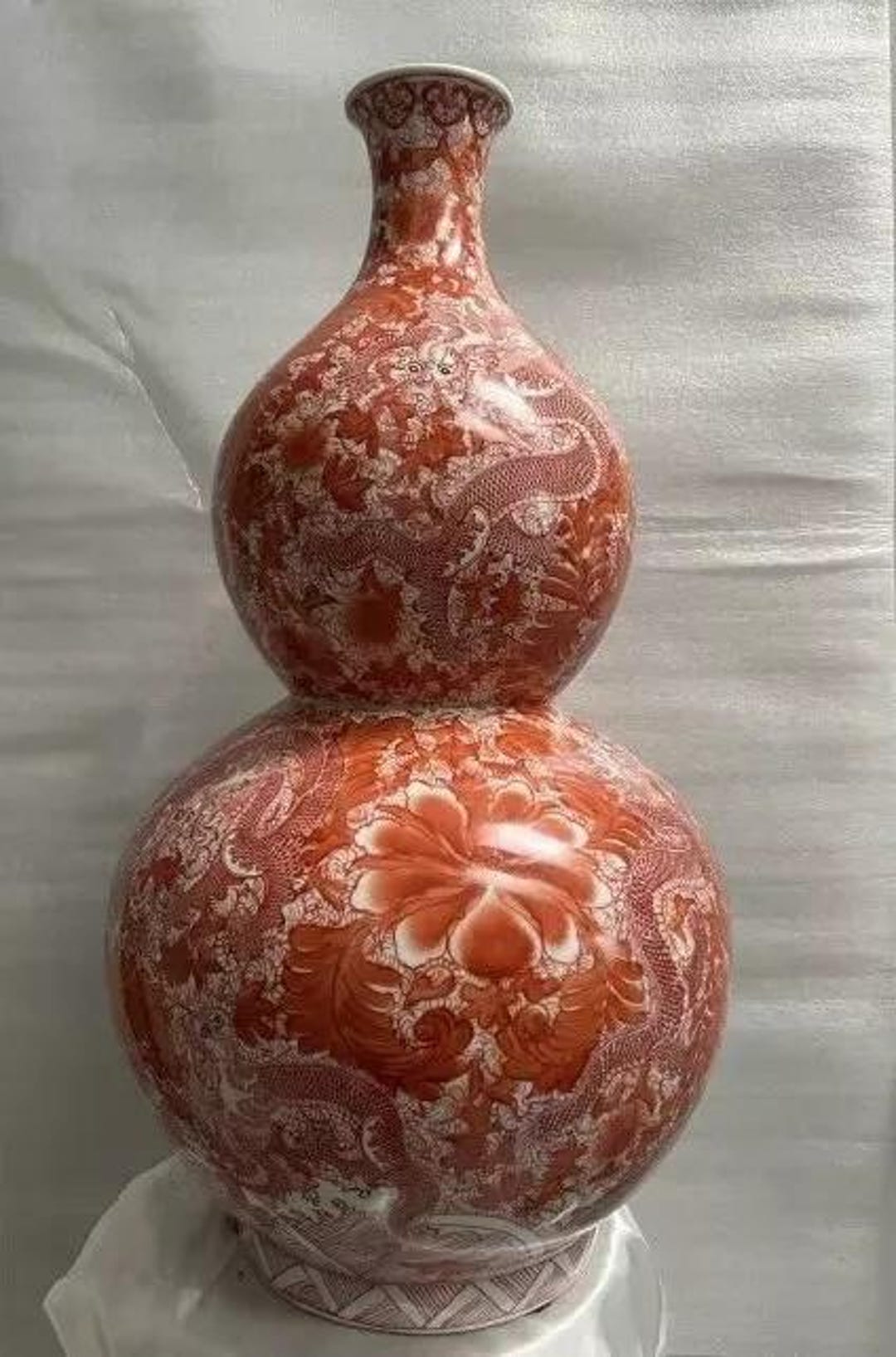 LEGEND OF ASIA Orange Chinoiserie Dragon Gourd Vase 24" Tall - Etsy