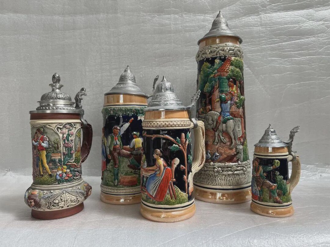 Vintage GERMAN Beer Steins With Pewter Lids Lot of 5 Made in Germany - Etsy