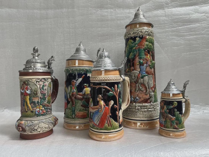 Vintage GERMAN Beer Steins With Pewter Lids Lot of 5 Made in Germany - Etsy