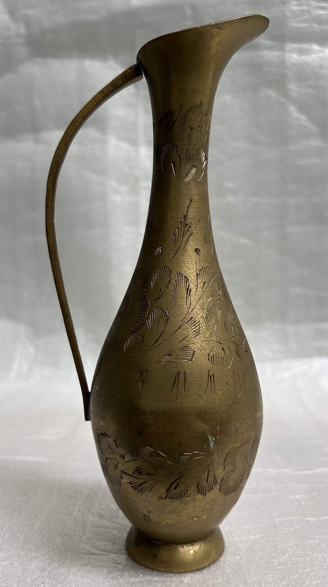 Vintage India Brass Water Pitcher Circa Early 20 C, Etched Elegant ...