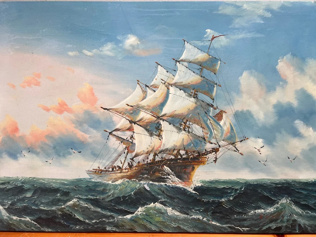 Large Original K. Dossi Nautical Seascape Ship Portrait Oil Canvas ...