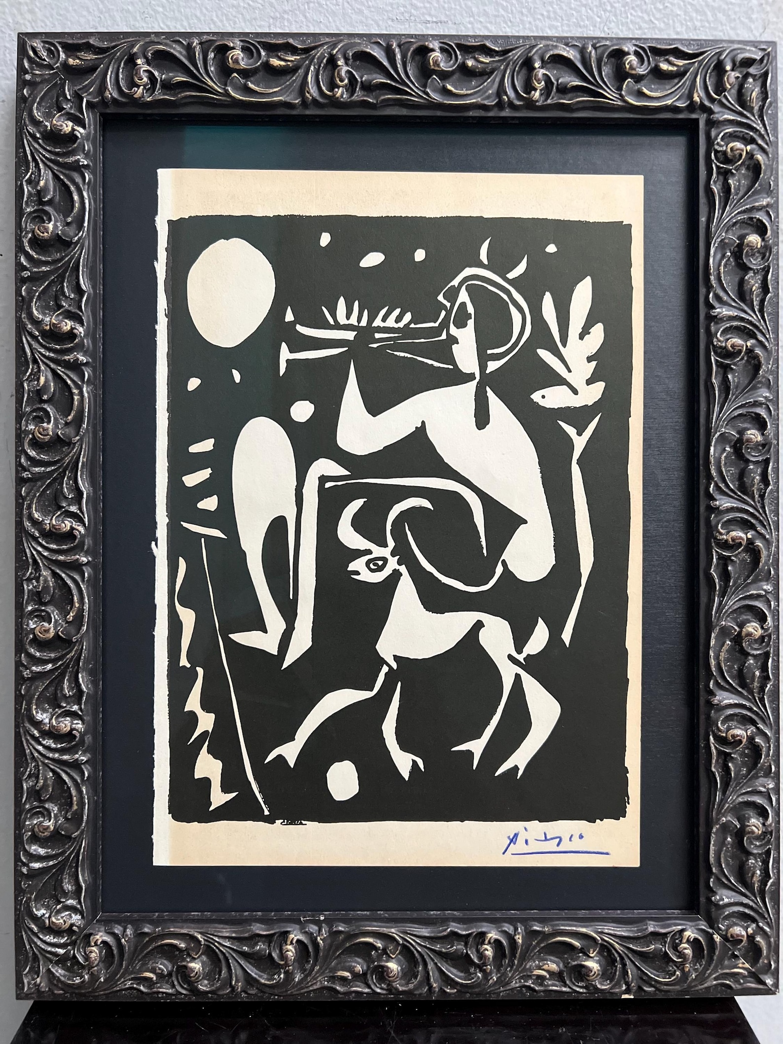 Pablo Picasso "faun Musician No 5" Hand Signed in Dark Blue Crayon With ...