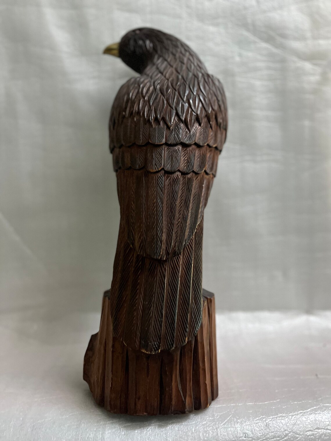 A Hand Carved and Contrastingly Stained Wood Eagle Perched on a Tree ...