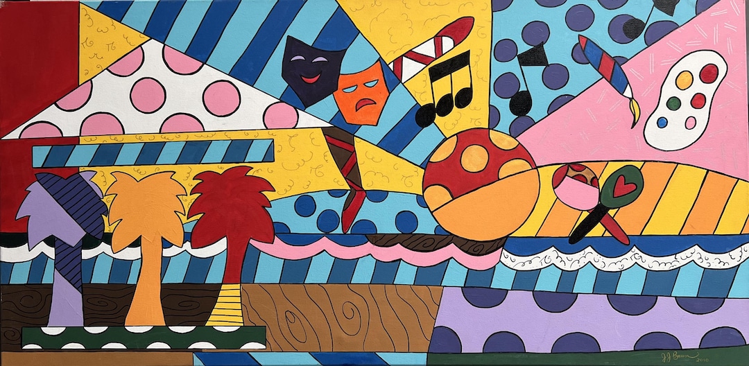 Romero Britto Style Fun Beach Scene Bold Patterns, Vivrant Colors by J ...