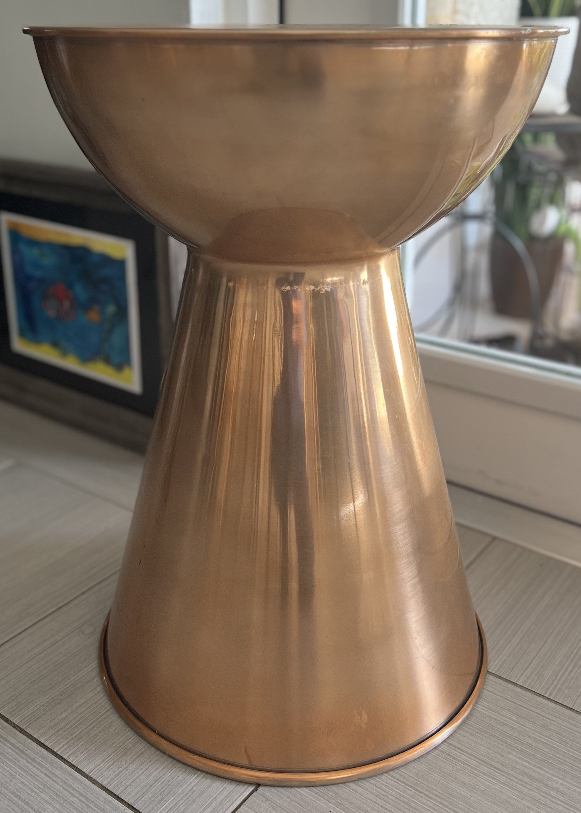 Large Round Metal End Table/ Pedestal/ Stool Copper Color Over Metal 22 ...