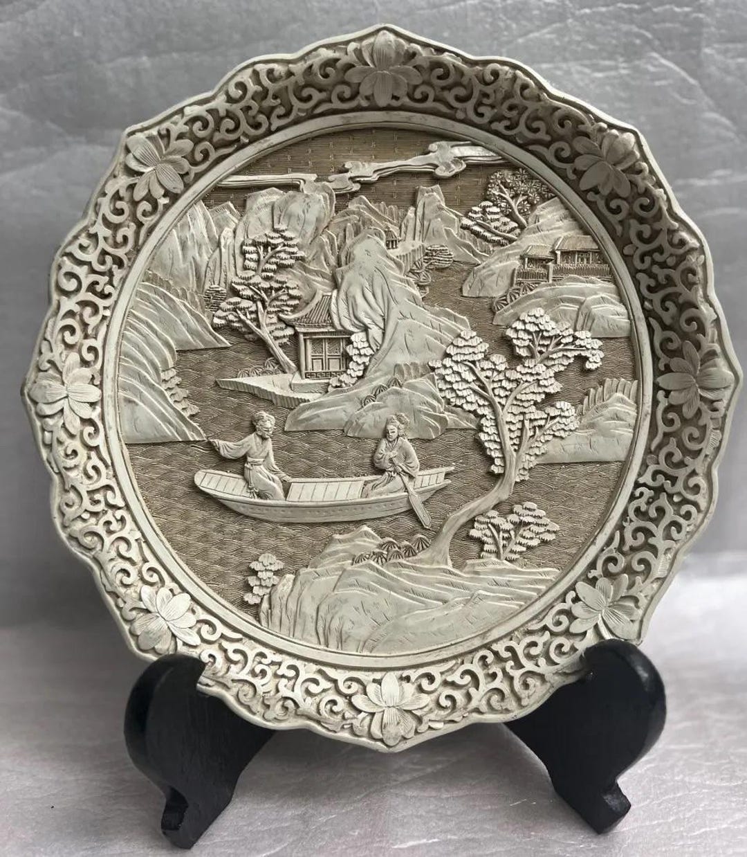 Ivory Dynasty- Resin Carved Plate Large 9.5" - Etsy