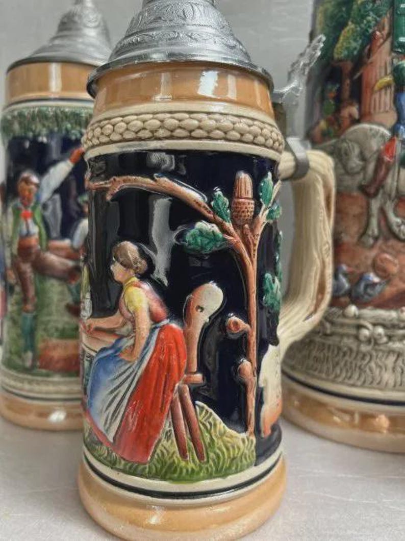 Vintage GERMAN Beer Steins With Pewter Lids Lot of 5 Made in Germany - Etsy