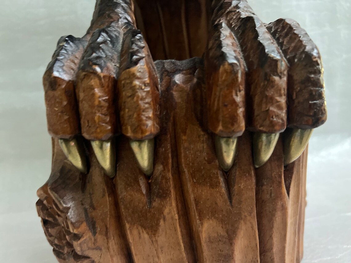 A Hand Carved and Contrastingly Stained Wood Eagle Perched on a Tree ...