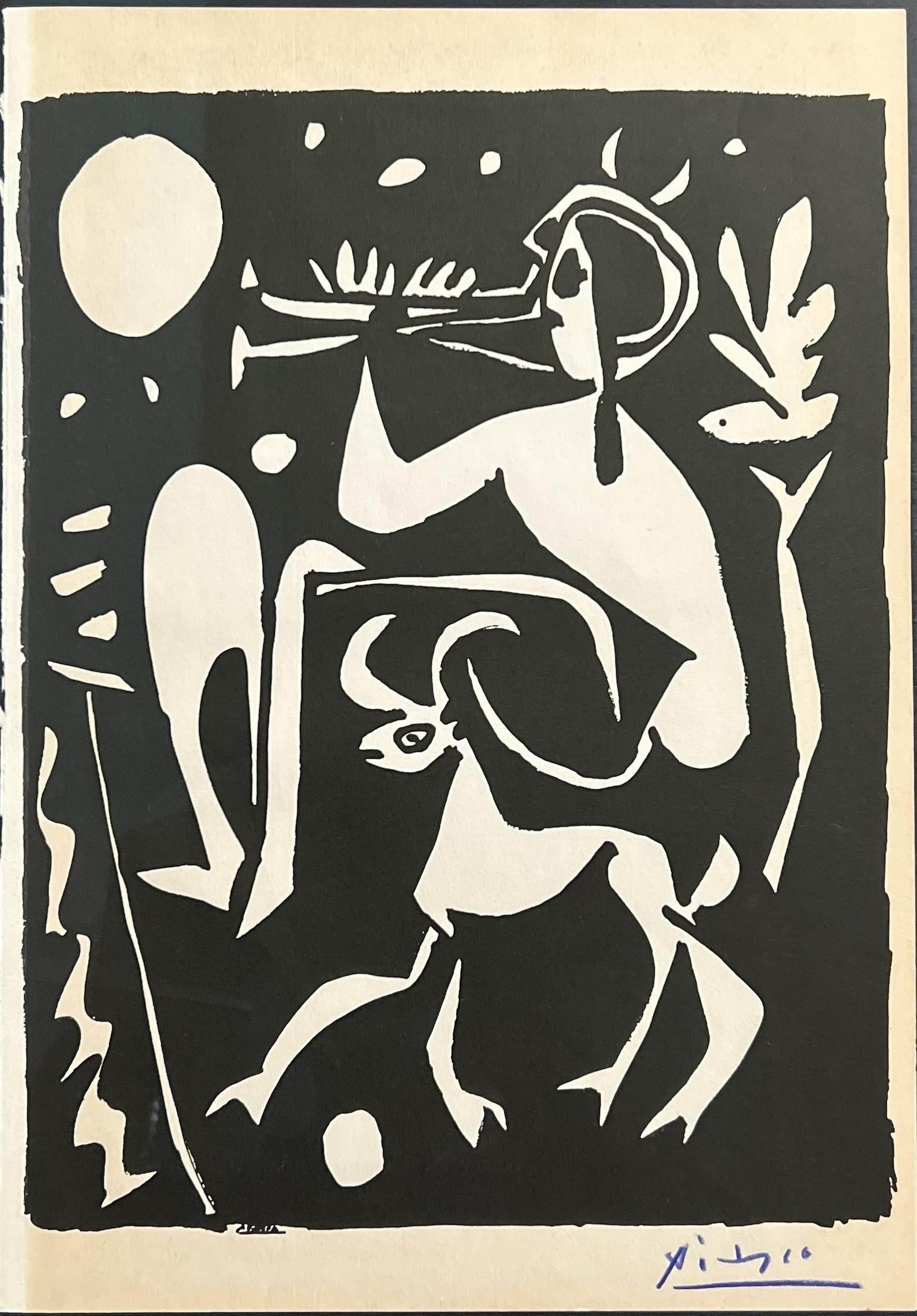 Pablo Picasso "faun Musician No 5" Hand Signed in Dark Blue Crayon With ...