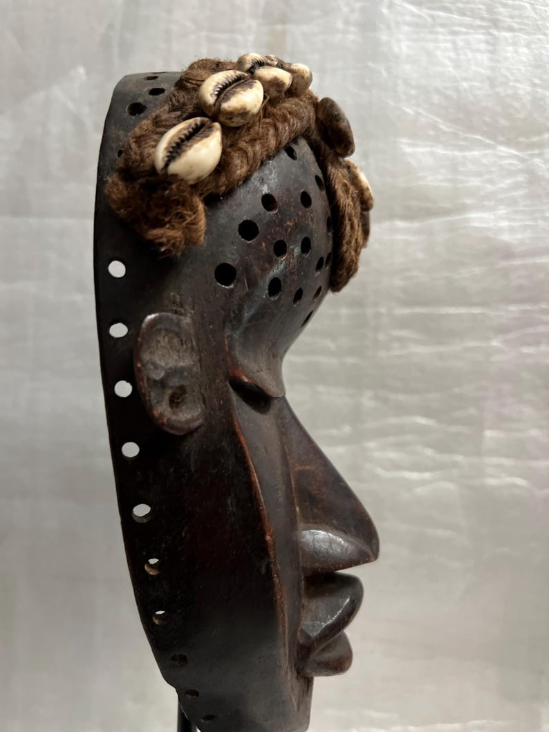 African Mask DAN MASK Carved Wood Braided Hair Cowrie Shells C Mid ...