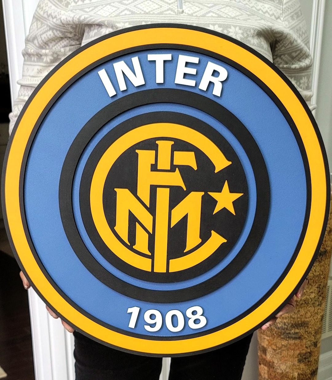 Inter Milan Football Team Logo 3D Wooden Sign, Medallion Sports Sign ...