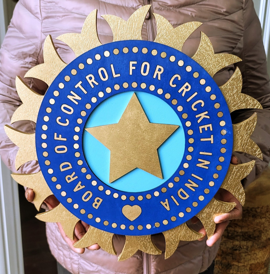 1636 BCCI Indian Cricket, Logo 3D Wooden Sign, Medallion Sports Sign ...