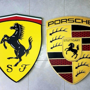 Ferrari Car Logo 3D Wooden Sign, Medallion Car Sign for Man Cave, Home ...