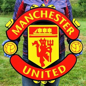 Manchester United Football Club Logo 3D Wooden Sign, Medallion Sports ...