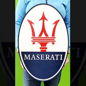 Maserati Car Logo 3D Wooden Sign, Medallion Car Sign for Man Cave, Home ...