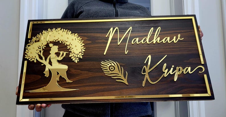 Krishna Hindu Family Name Sign | Personalized Decor | Housewarming Gift ...