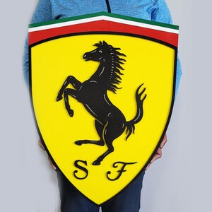 Ferrari Car Logo 3D Wooden Sign, Medallion Car Sign for Man Cave, Home ...
