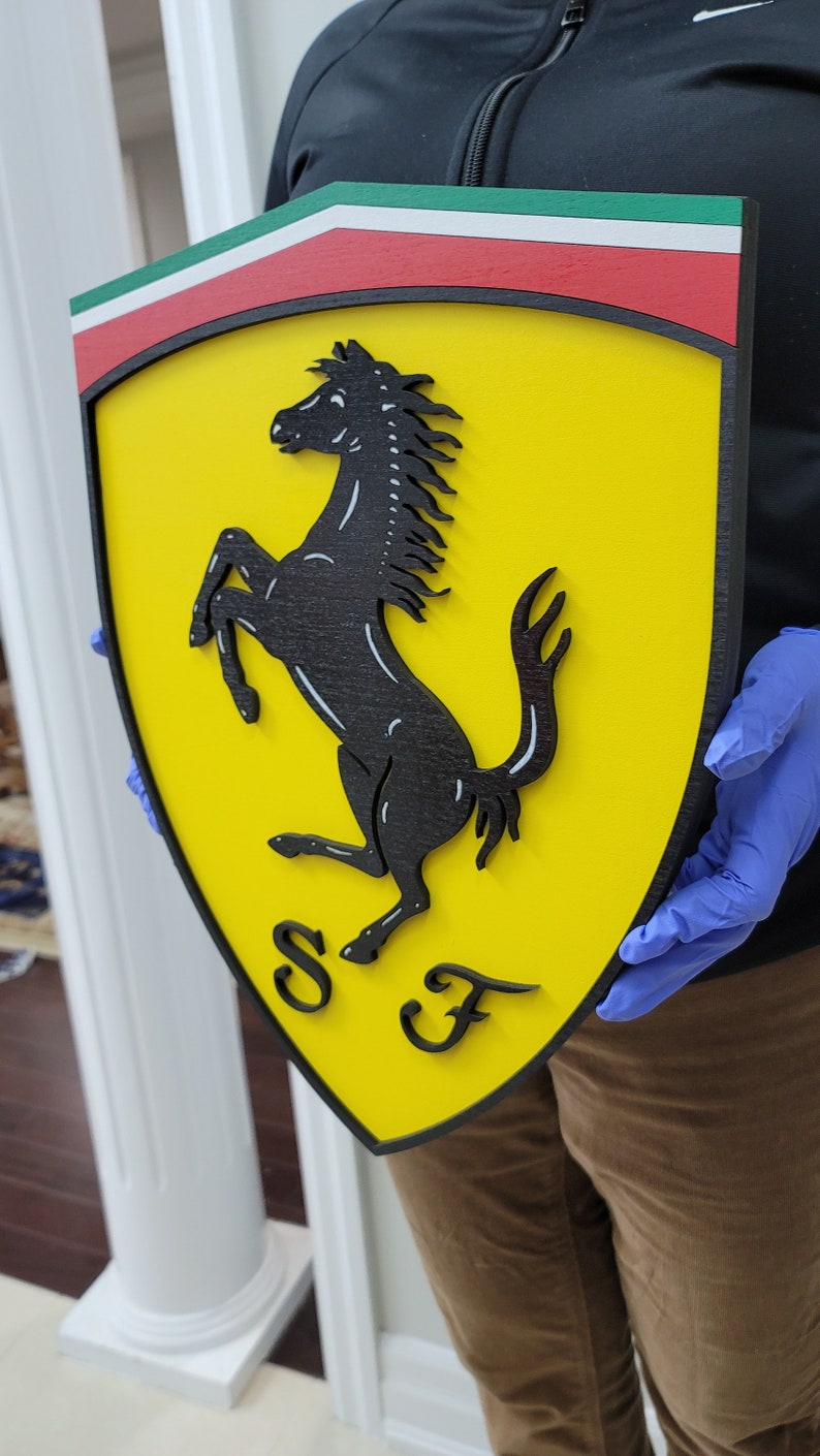 Ferrari Car Logo 3D Wooden Sign, Medallion Car Sign for Man Cave, Home ...