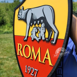 AS ROMA Football Club Logo 3D Wooden Sign, Medallion Sports Sign for ...