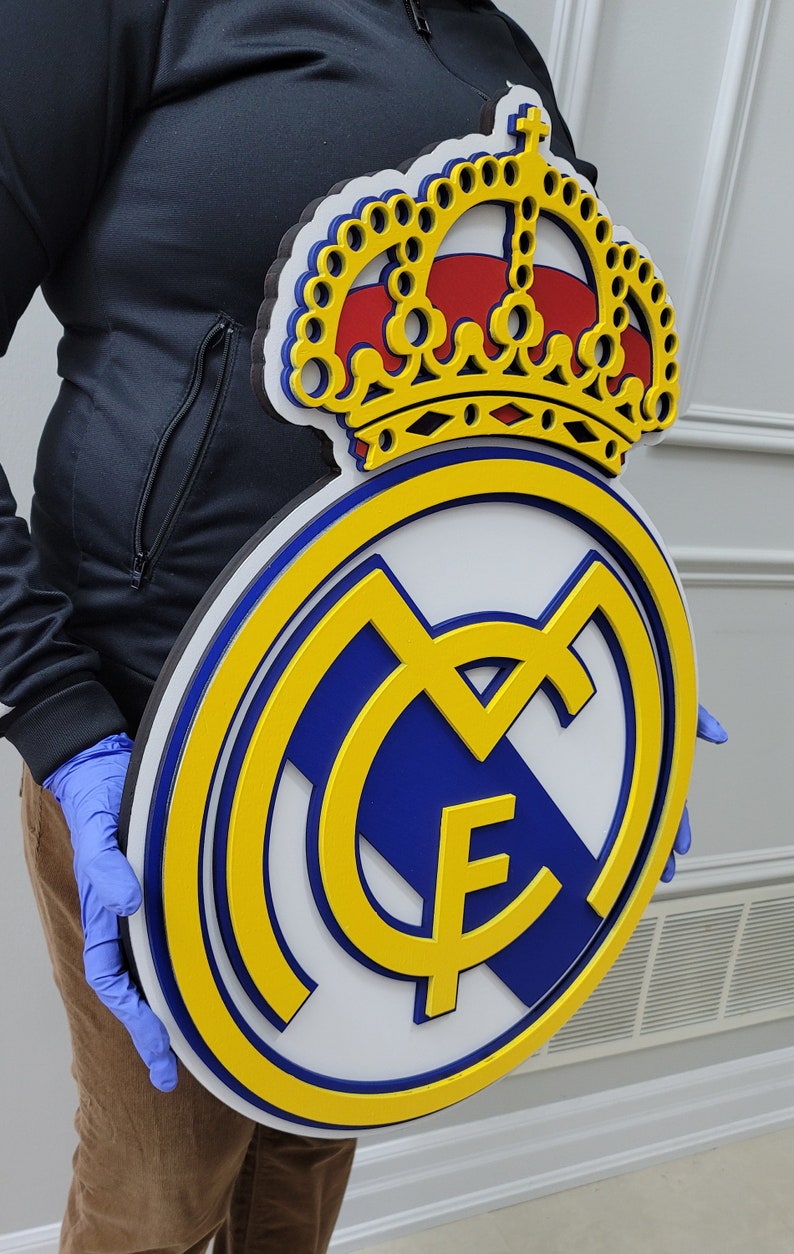 Real Madrid CF Football Club Logo 3D Wooden Sign, Medallion Sports Sign ...