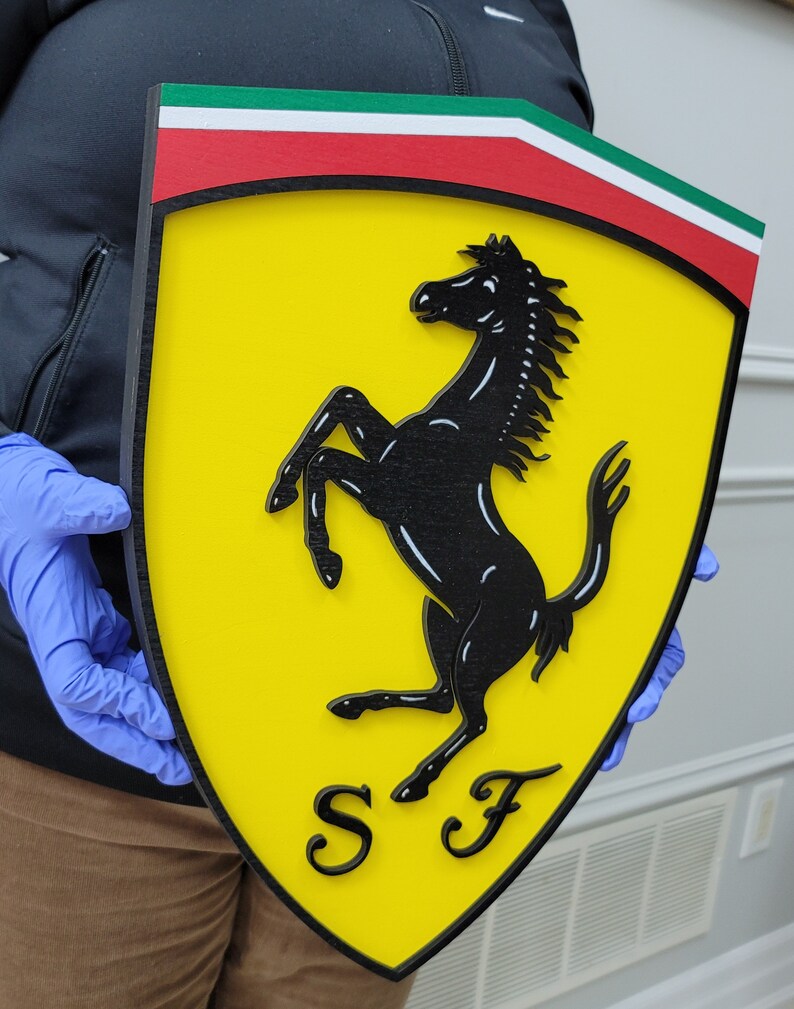 Ferrari Car Logo 3D Wooden Sign, Medallion Car Sign for Man Cave, Home ...