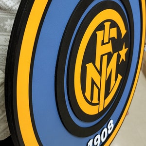 Inter Milan Football Team Logo 3D Wooden Sign, Medallion Sports Sign ...
