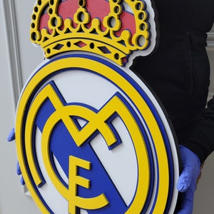 Real Madrid CF Football Club Logo 3D Wooden Sign, Medallion Sports Sign ...