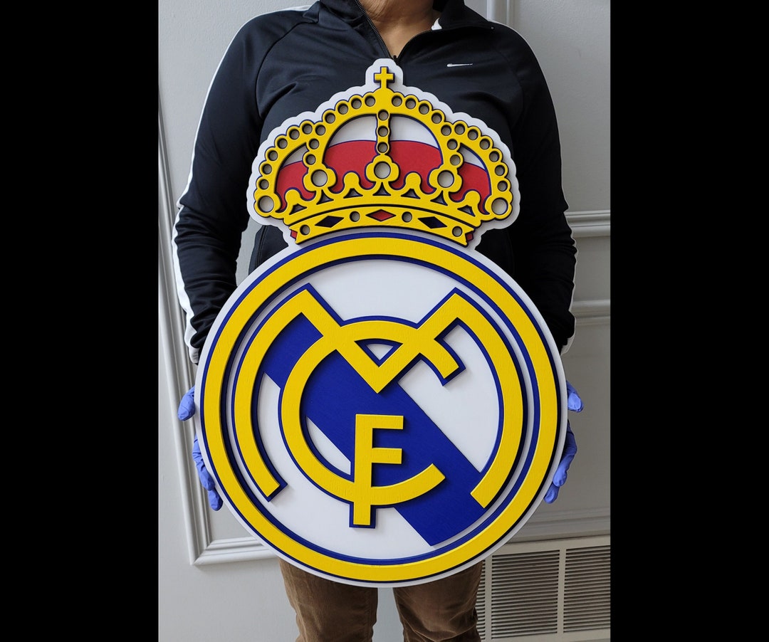 Real Madrid CF Football Club Logo 3D Wooden Sign, Medallion Sports Sign ...
