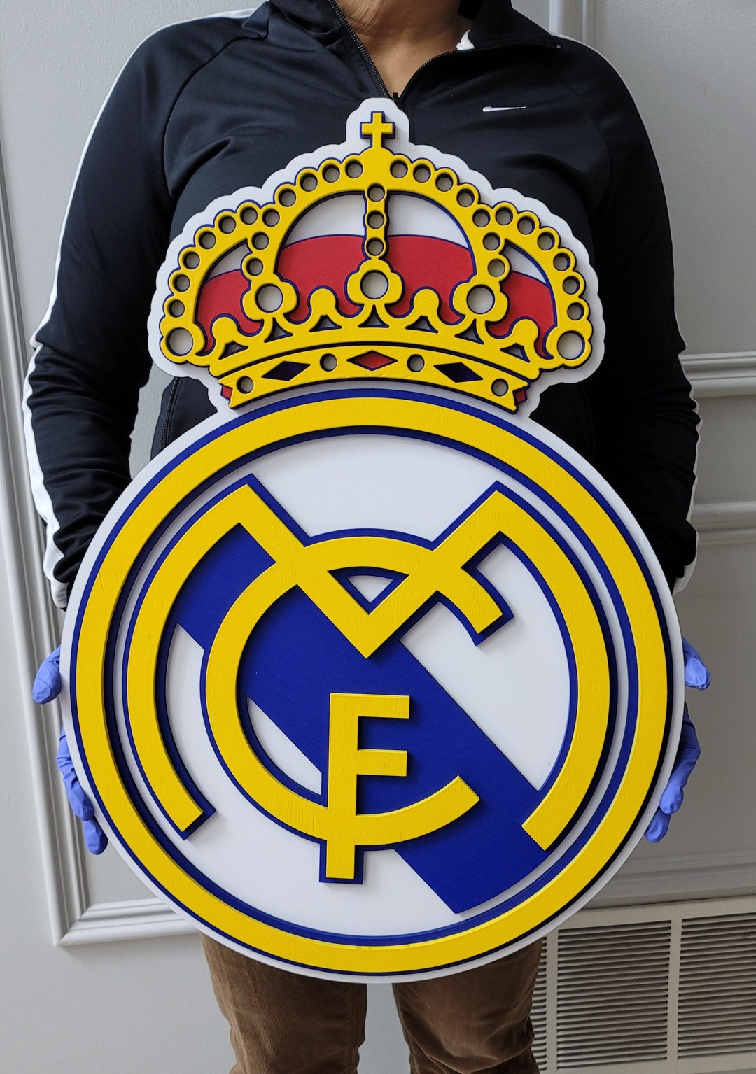 Real Madrid CF Football Club Logo 3D Wooden Sign, Medallion Sports Sign ...
