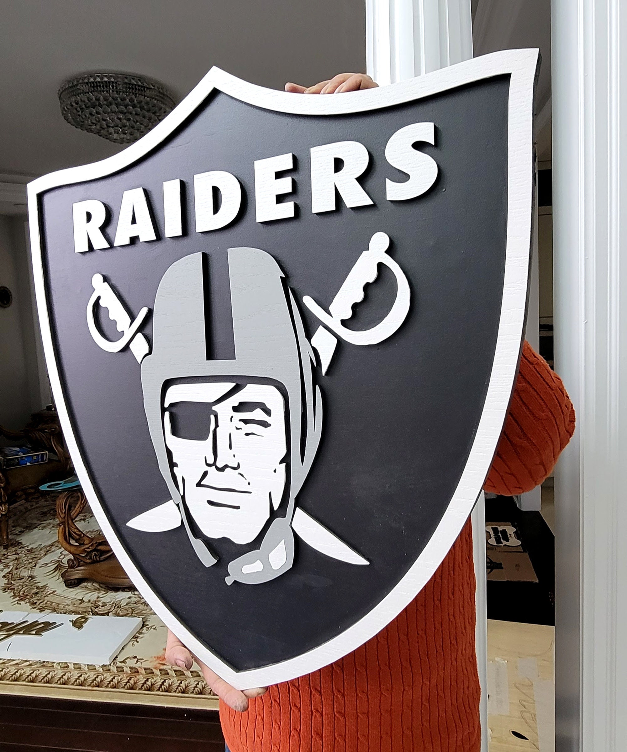 Raiders Football Team Logo 3D Wooden Sign, Medallion Sports Sign for ...