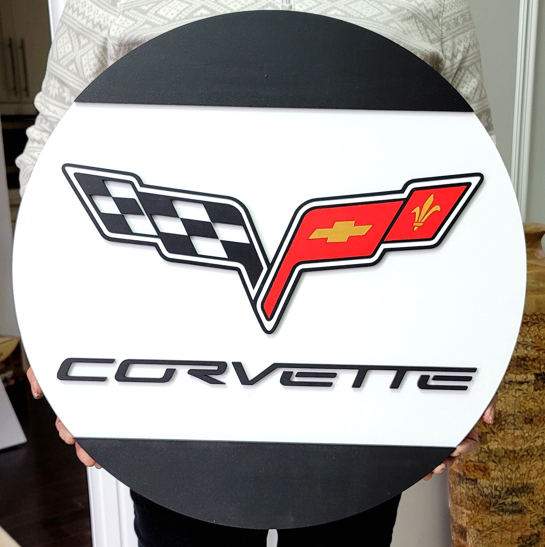 Corvette Car Logo 3D Wooden Sign, Medallion Car Sign for Man Cave, Home ...