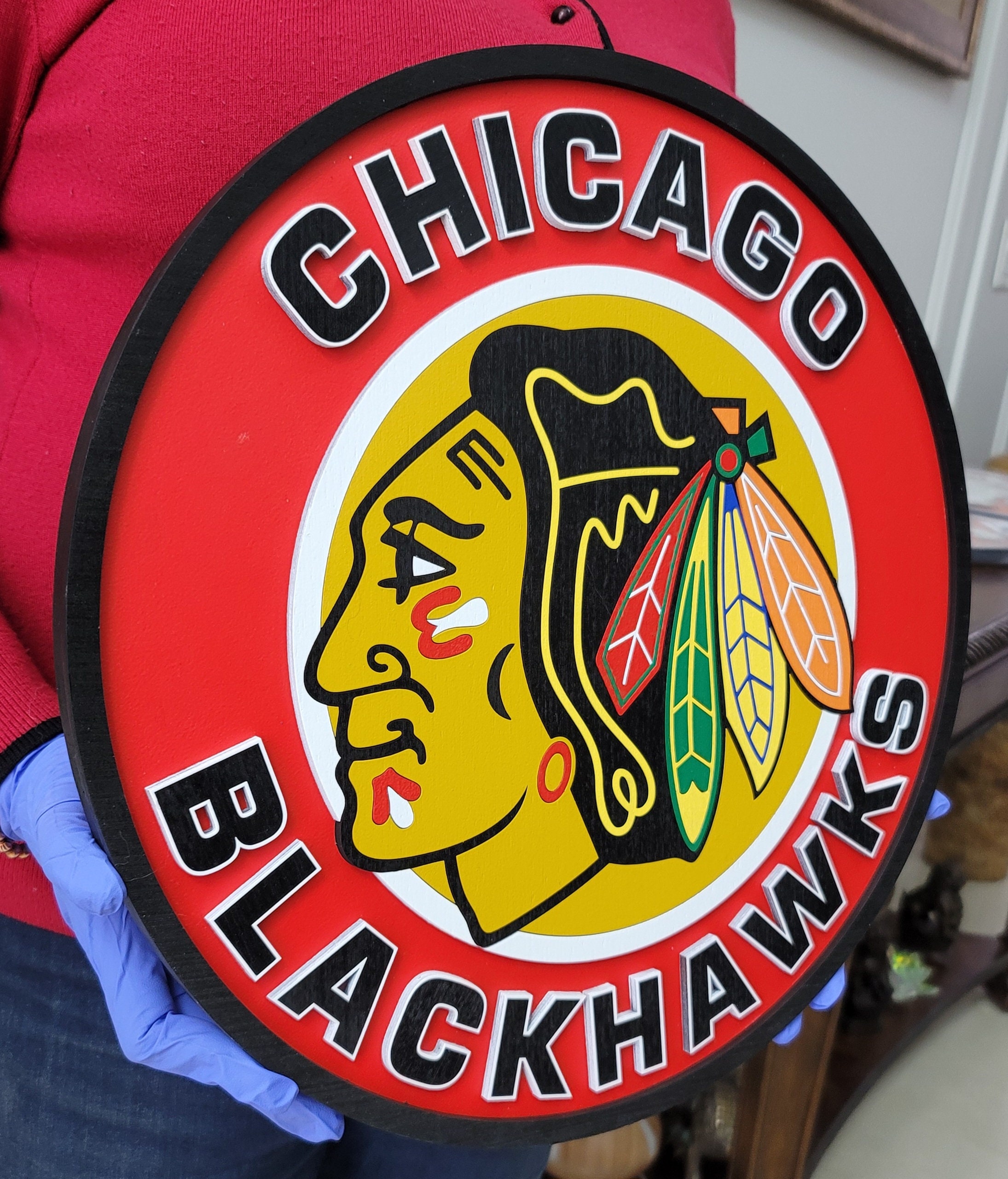 Chicago Blackhawk Team Logo 3D Wooden Sign, Medallion Sports Sign for ...